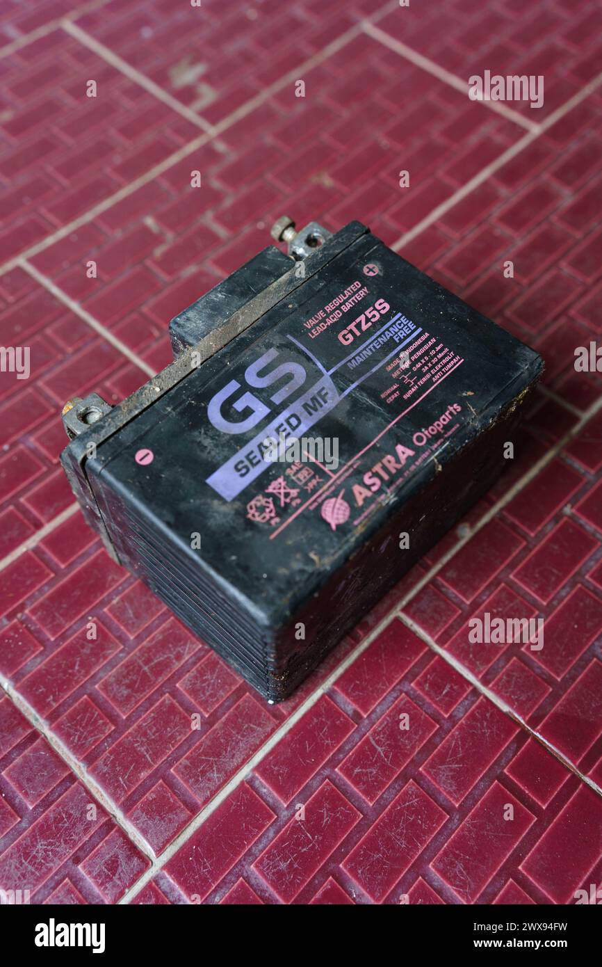 Black GS motorcycle rechargeable starter lead-acid battery Stock Photo ...