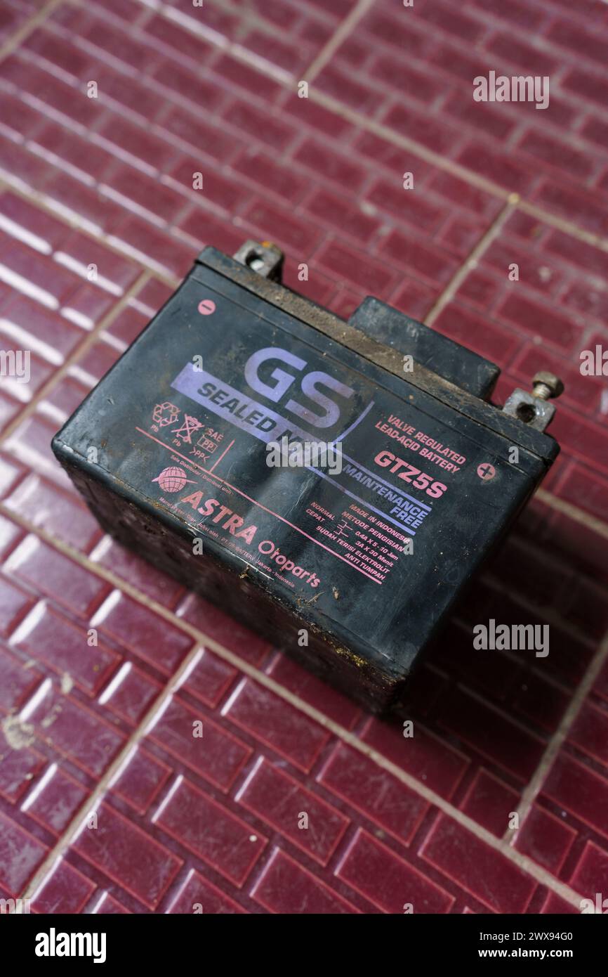 Black GS motorcycle rechargeable starter lead-acid battery Stock Photo ...