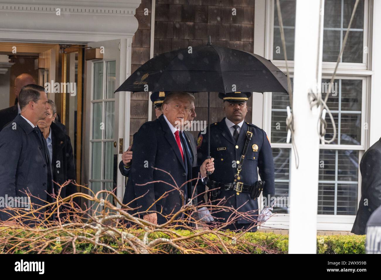 Former President Donald Trump Jr. leaves funeral home after attending ...