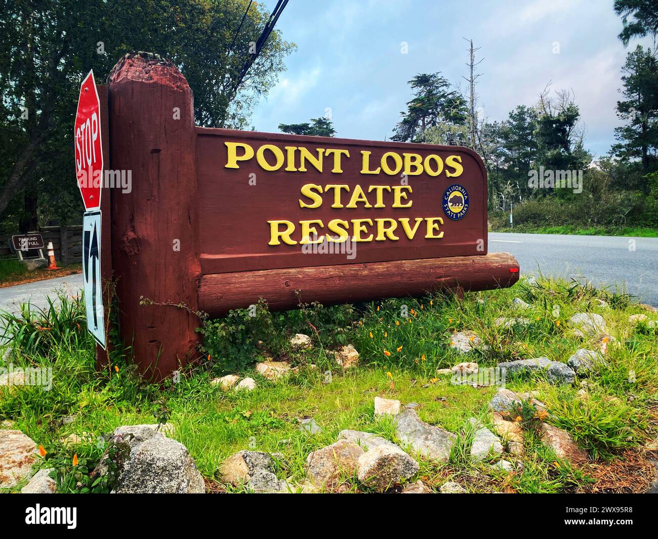 Sign at the entrance to Point Lobos State Natural Reserve, Carmel-by ...