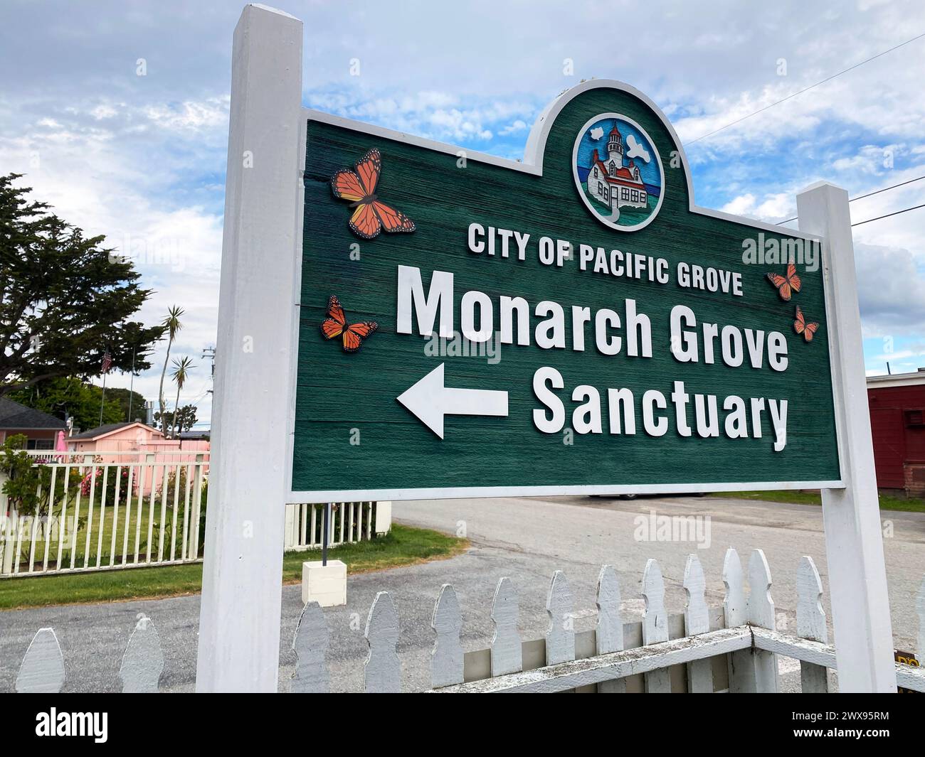 Sign for the Monarch Grove Sanctuary in the City of Pacific Grove ...