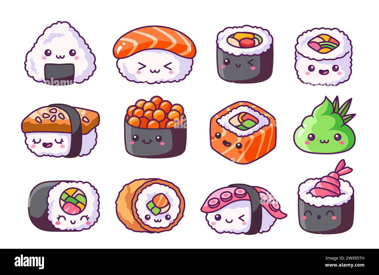 Kawaii sushi food japanese funny Stock Vector Images - Alamy