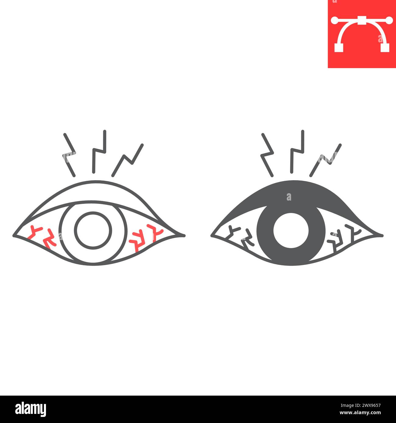 Eye sore line and glyph icon, body pain and human disease, eye ache ...