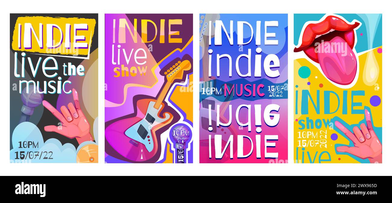 Vector Set of invitations to Live indie music show Stock Vector Image ...