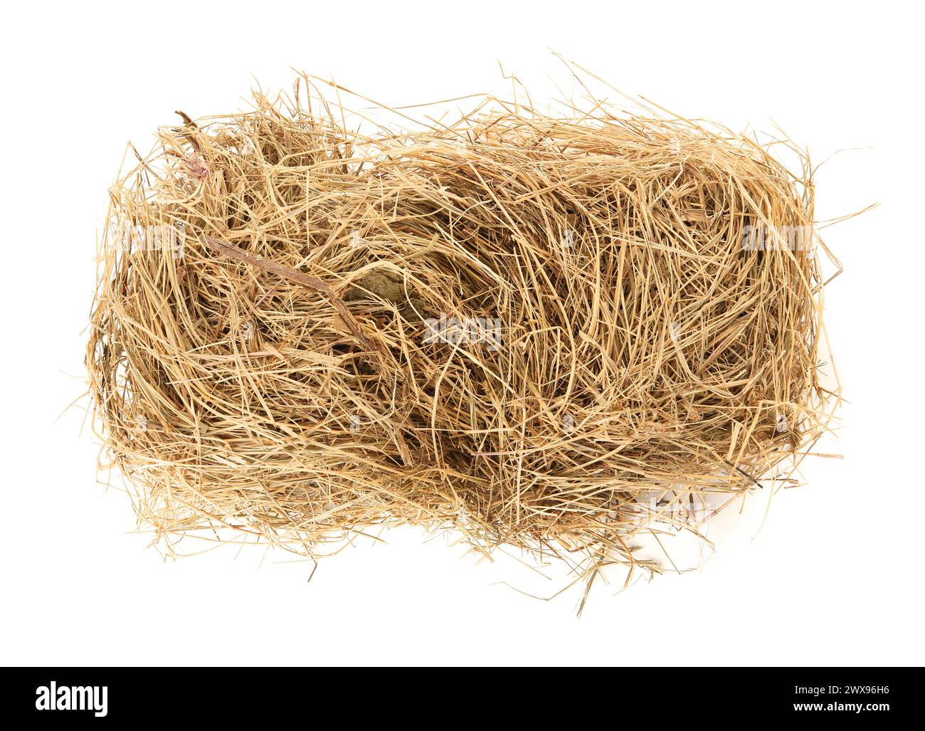 Small dried hay bale on white background, top view Stock Photo - Alamy