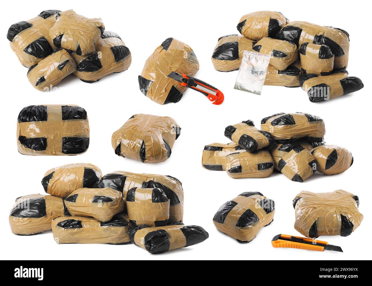 Packages with narcotics isolated on white, set Stock Photo - Alamy