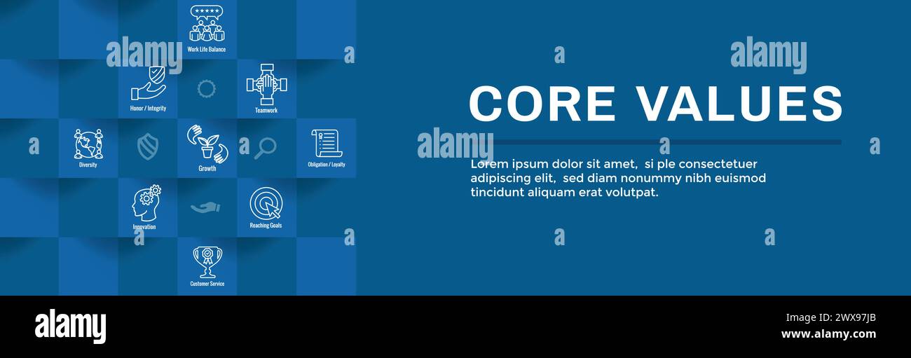 Core Values icon set and web header banner showing icons with core values Stock Vector Image ...