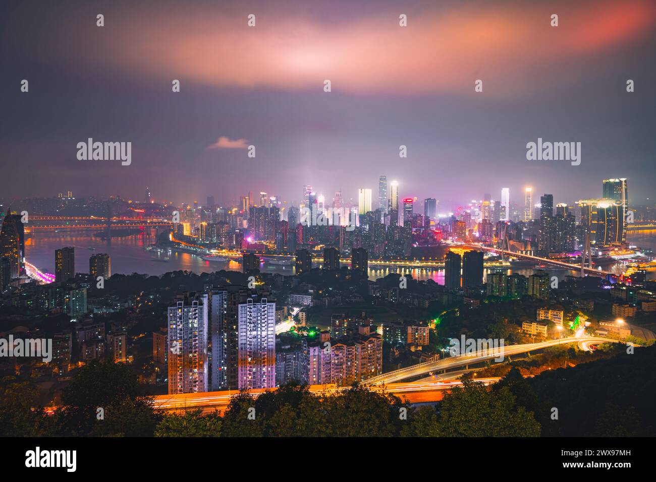 JANUARY 21, 2021, CHONGQING, CHINA: Panorama night view of Chongqing ...