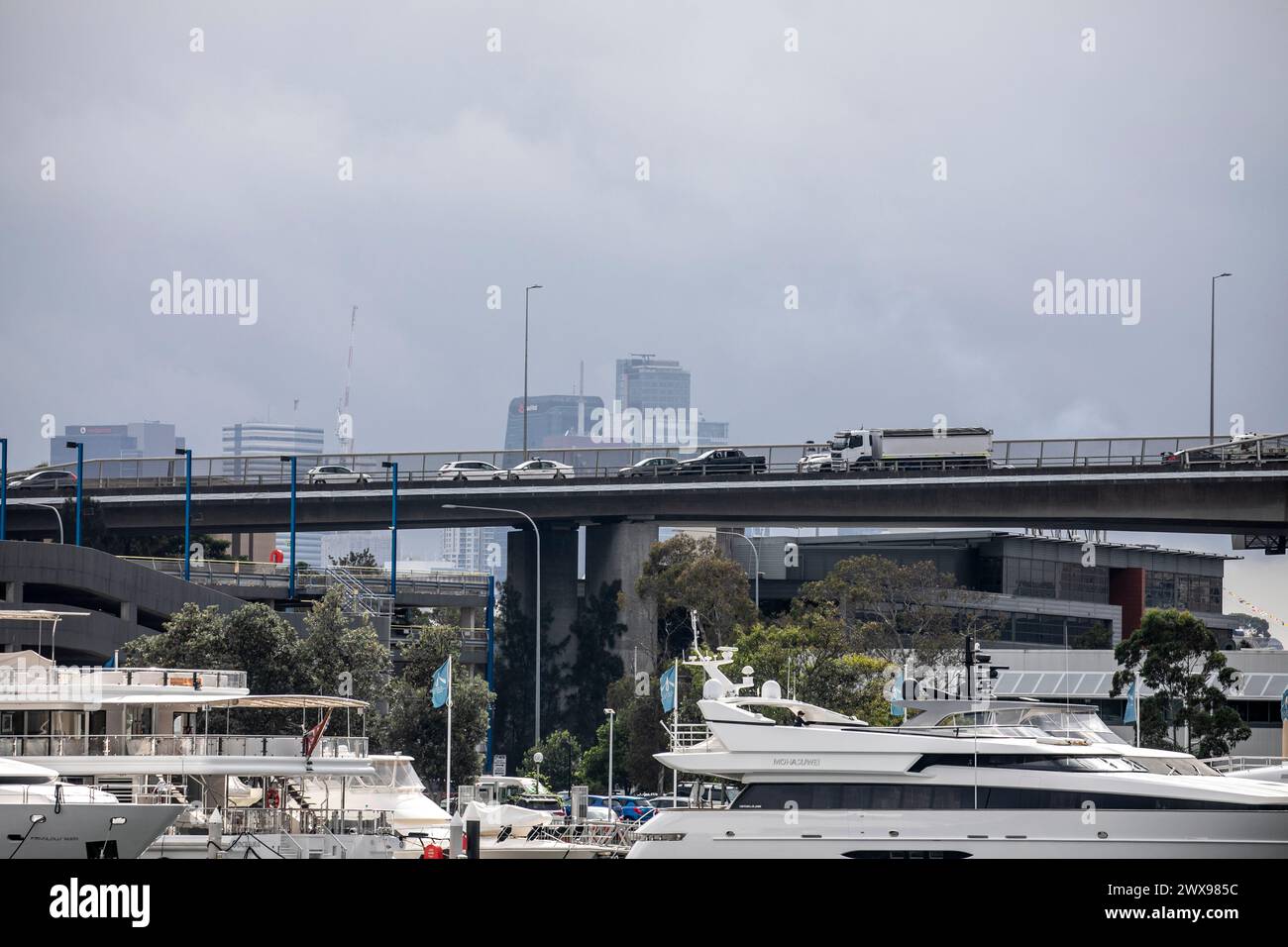 Anzac Bridge at glebe Sydney, cars and vehicles drive across the bridge ...