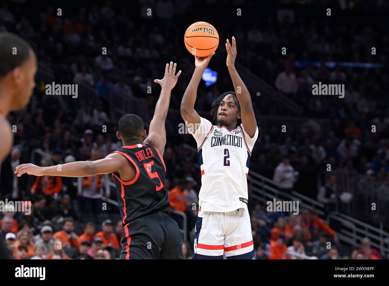 TD Garden. 28th Mar, 2024. Boston, Mass: Connecticut Huskies guard ...