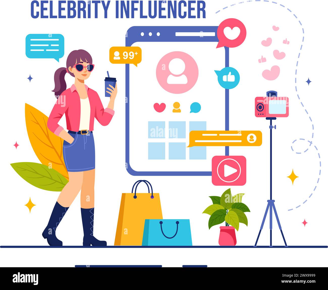 Celebrity Influencers Vector Illustration with Posts on Internet for ...