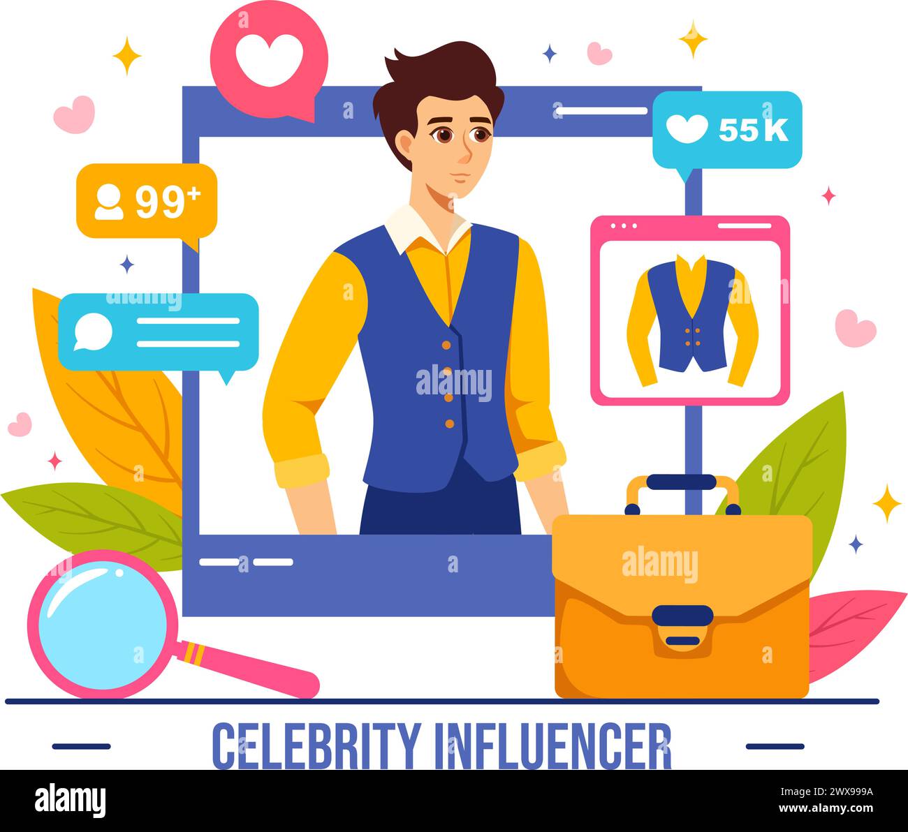 Celebrity Influencers Vector Illustration with Posts on Internet for ...