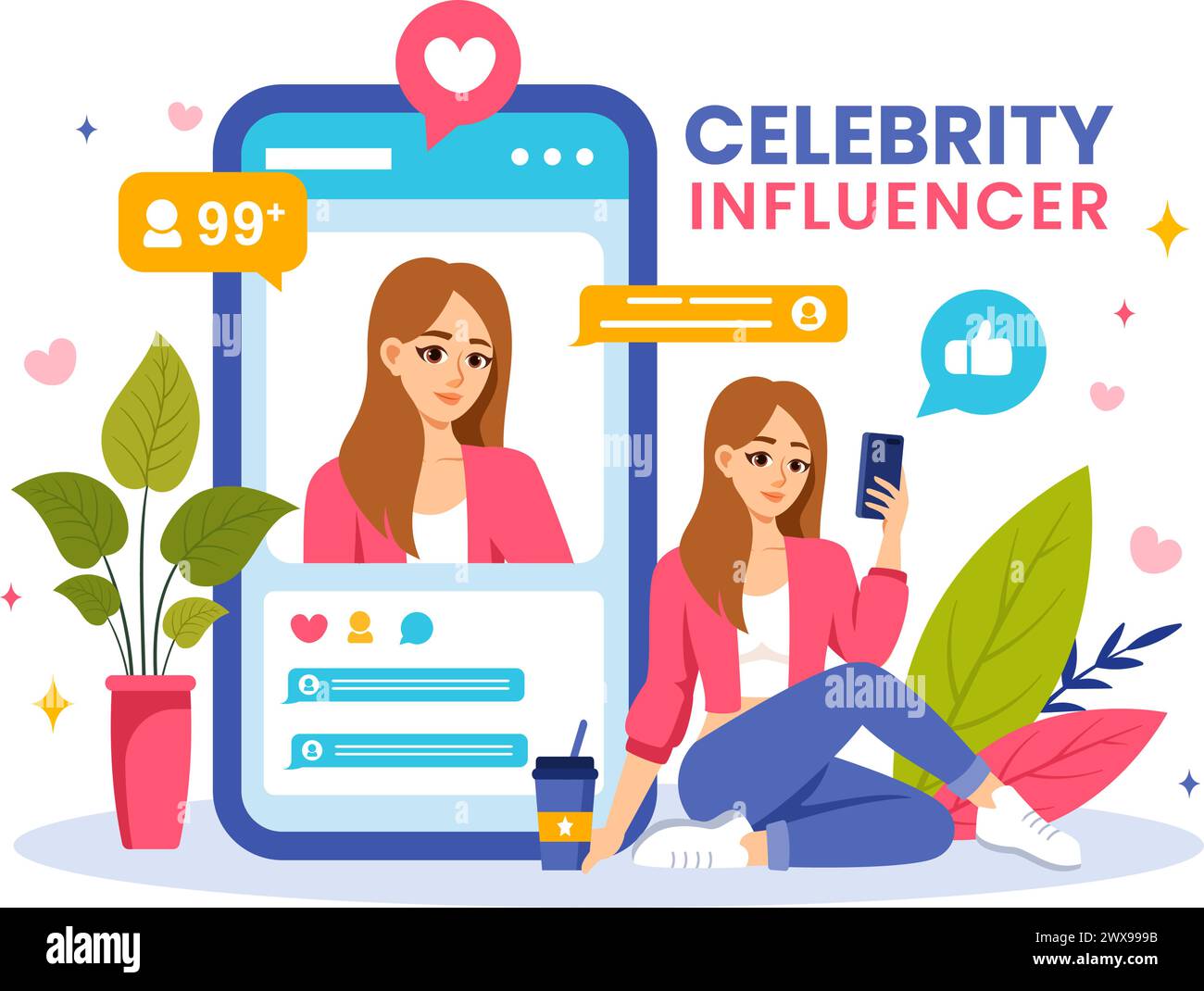 Celebrity Influencers Vector Illustration with Posts on Internet for ...