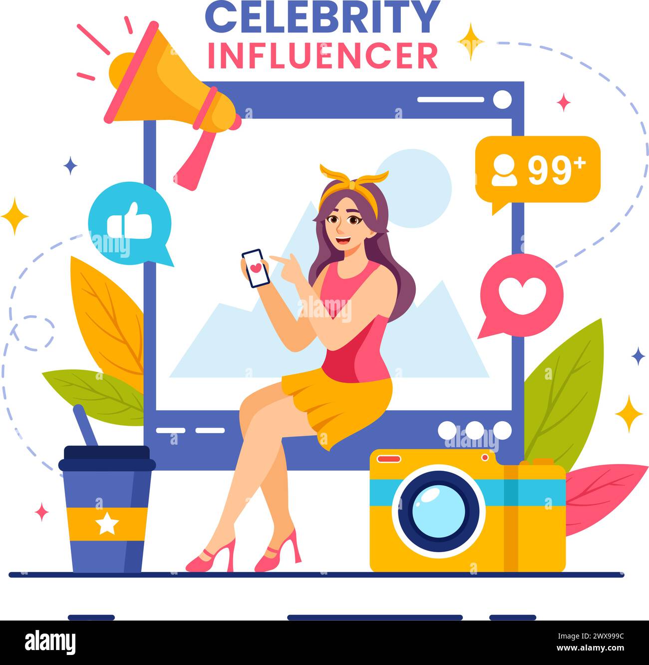 Celebrity Influencers Vector Illustration with Posts on Internet for ...