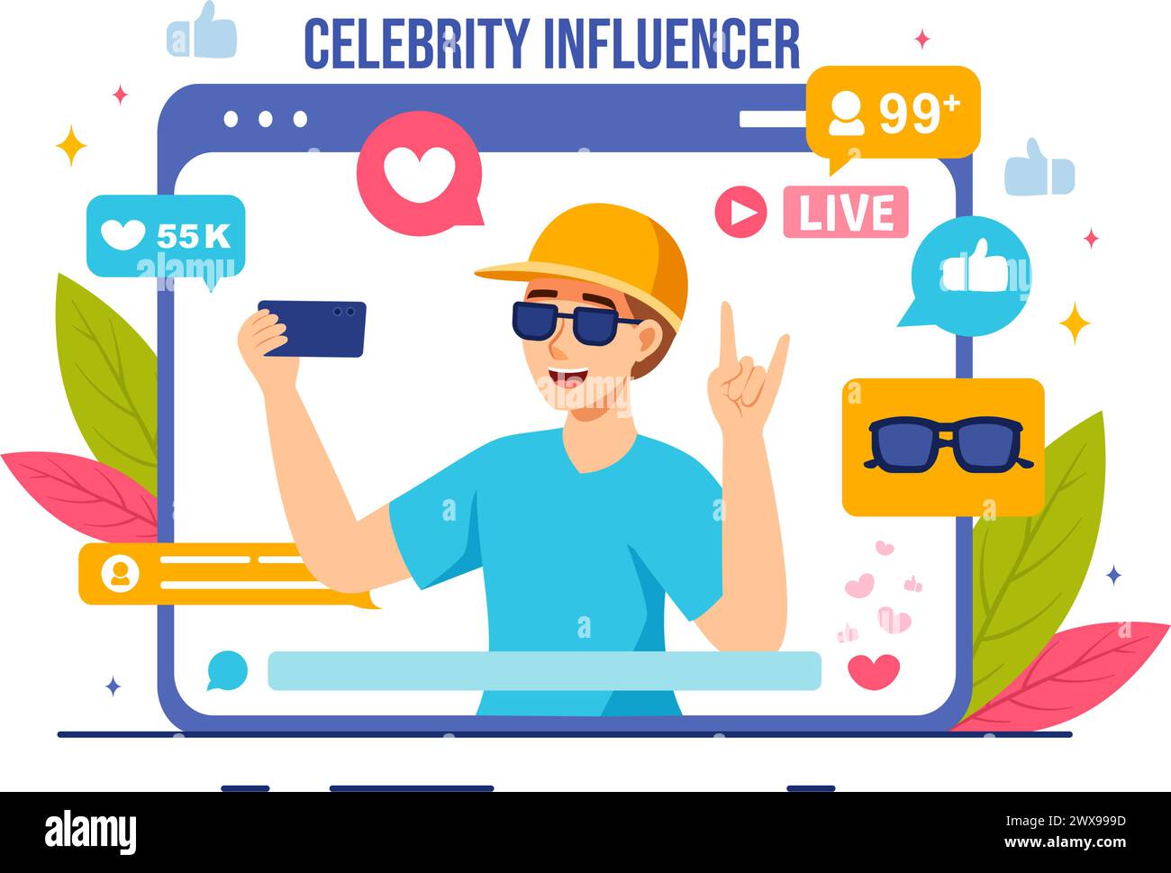 Celebrity Influencers Vector Illustration with Posts on Internet for ...
