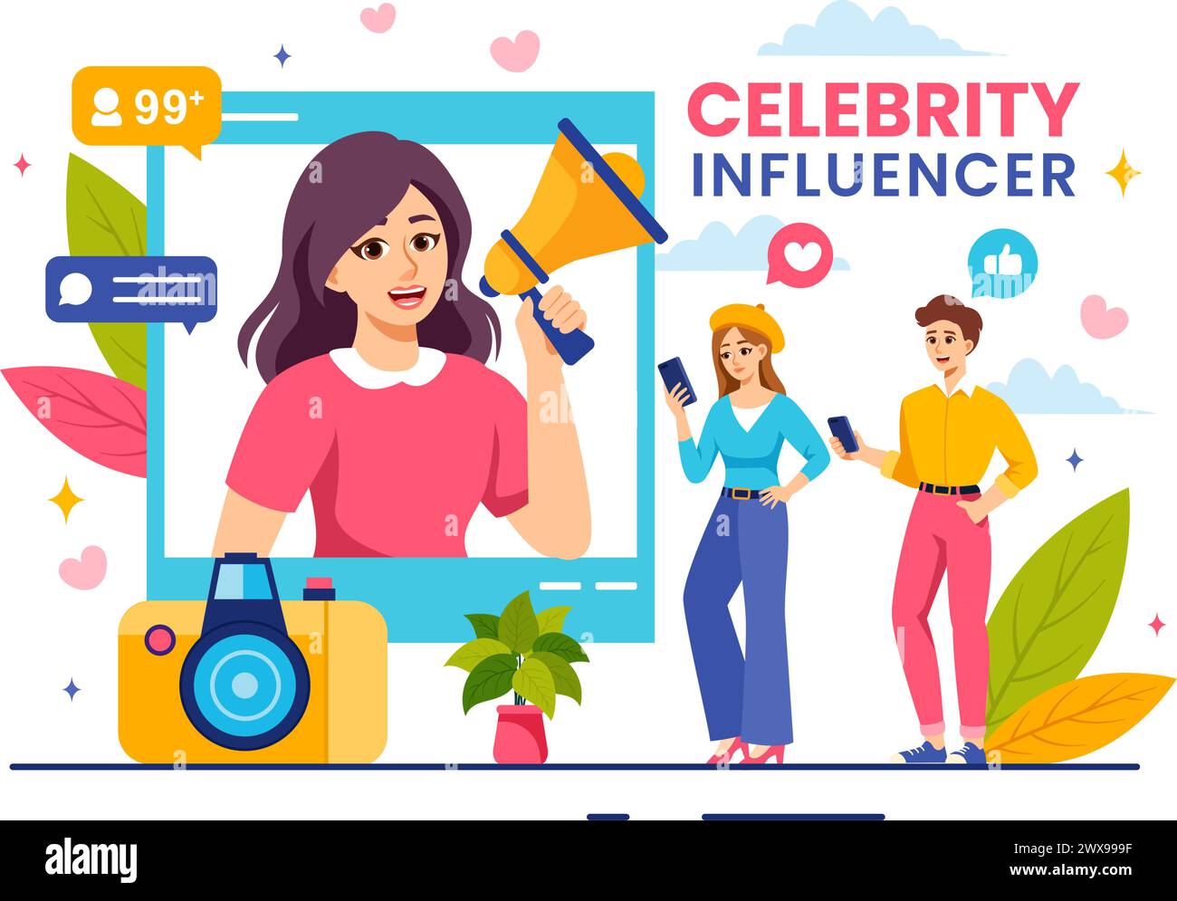Celebrity Influencers Vector Illustration with Posts on Internet for ...