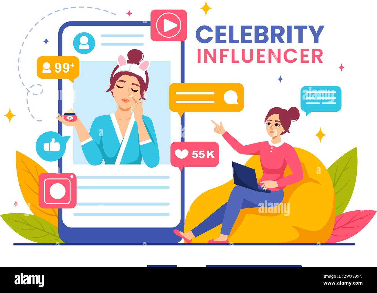 Celebrity Influencers Vector Illustration with Posts on Internet for ...
