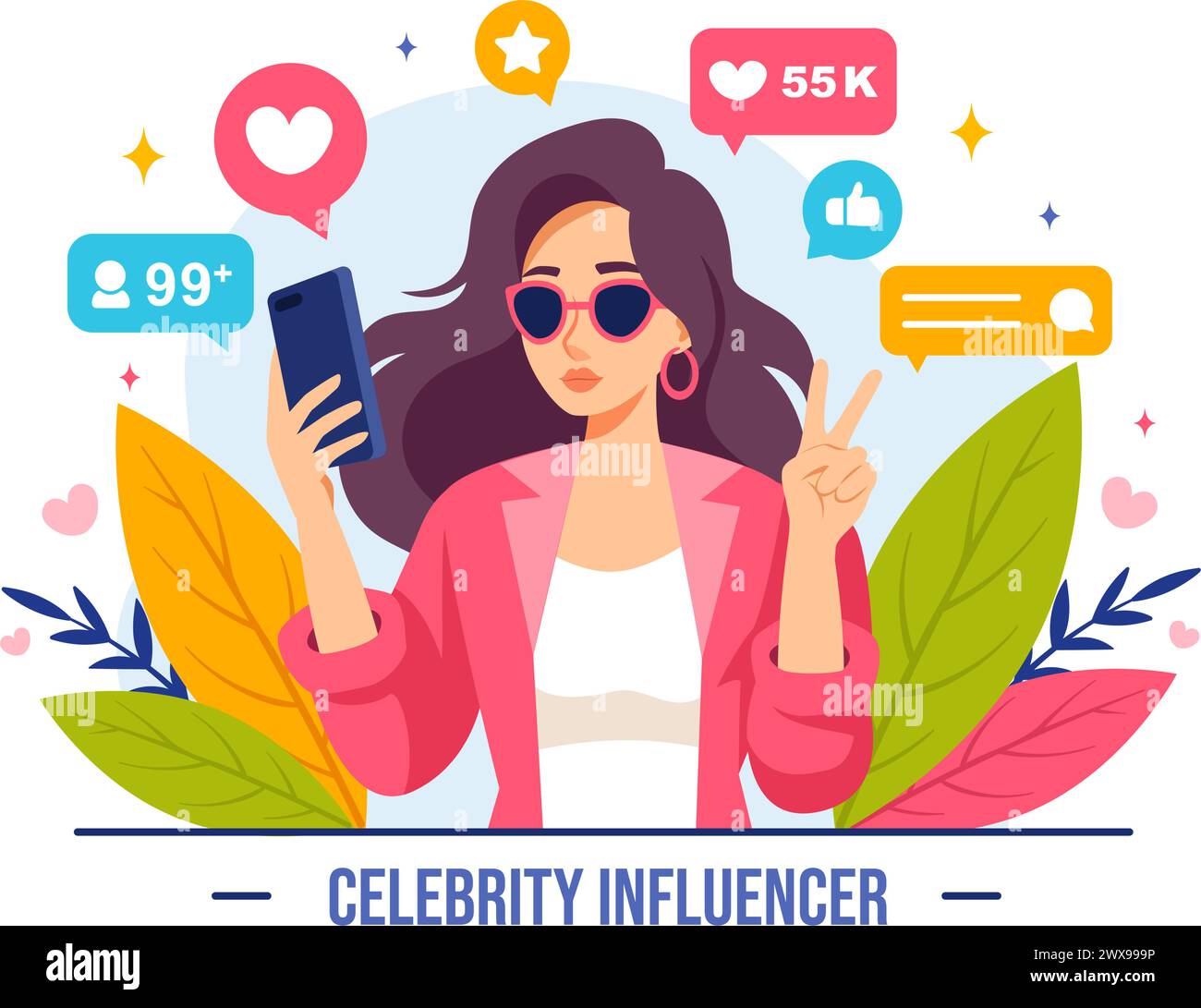 Celebrity Influencers Vector Illustration with Posts on Internet for ...
