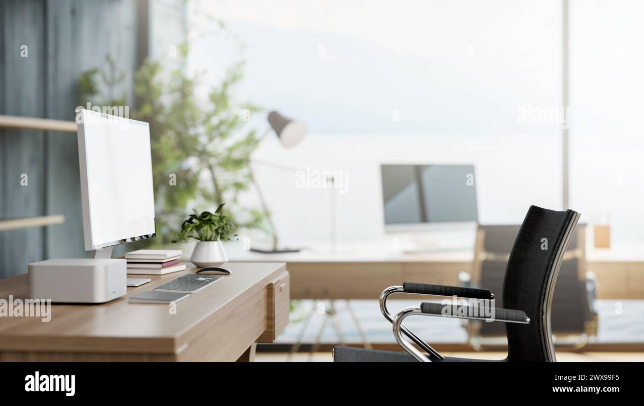 A side view image of a modern computer desk in a contemporary bright ...