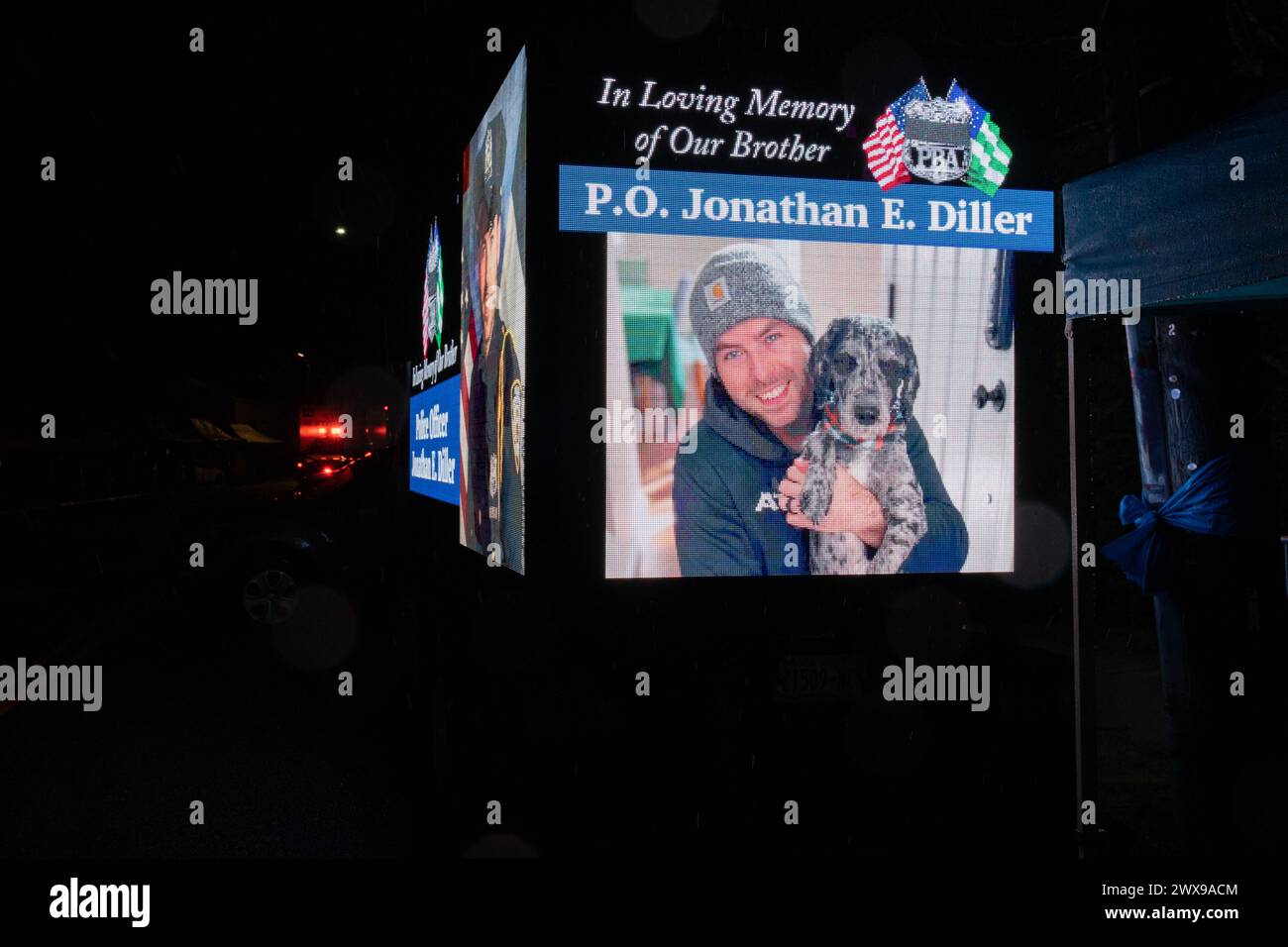Massapequa Park, USA. 28th Mar, 2024. People attend a wake for fallen ...