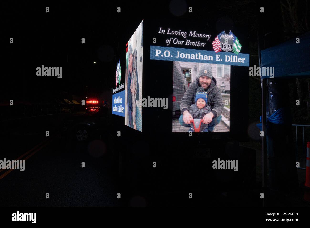 Massapequa Park, USA. 28th Mar, 2024. People attend a wake for fallen ...