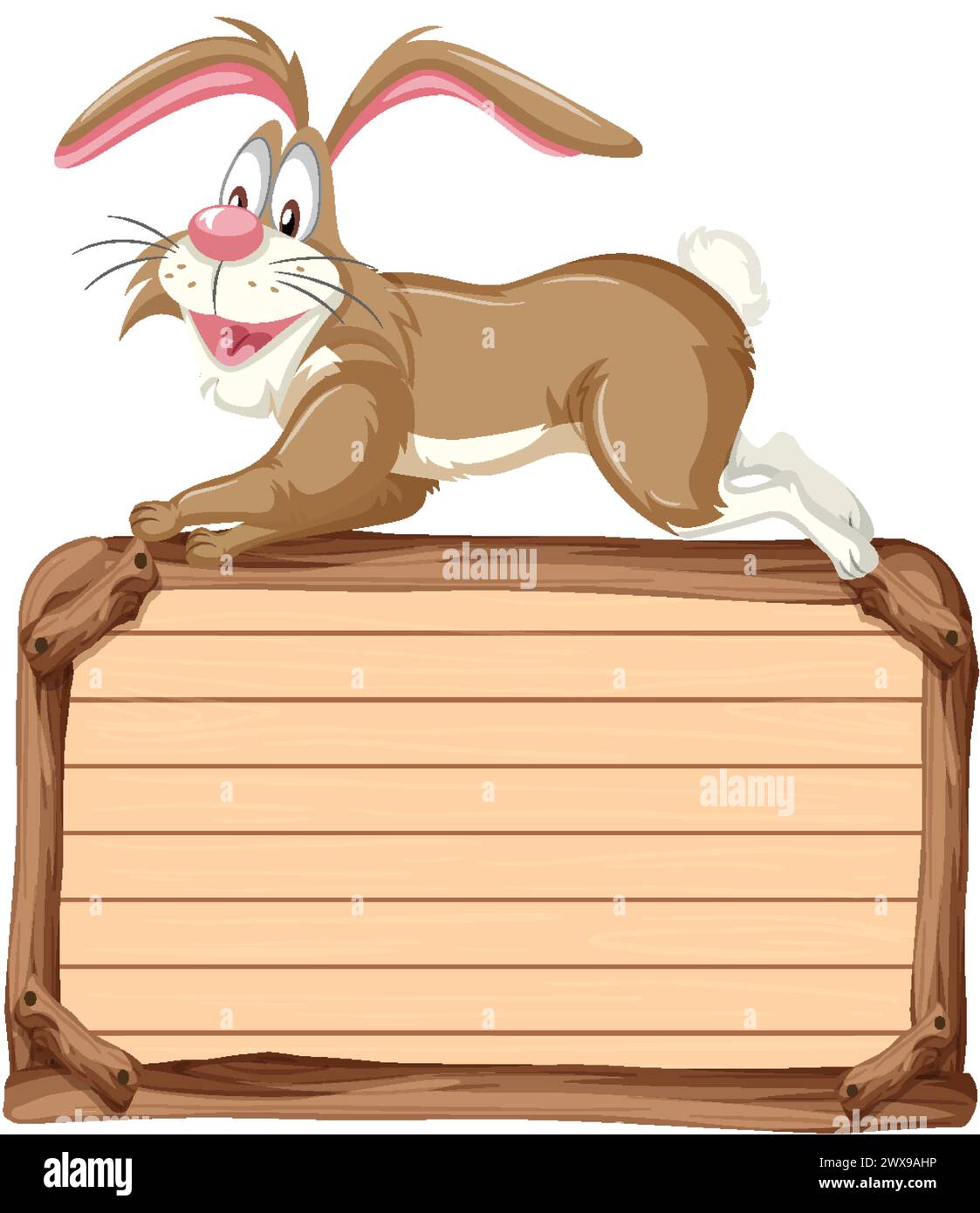 Cartoon rabbit leaning on a blank wooden sign Stock Vector Image & Art ...