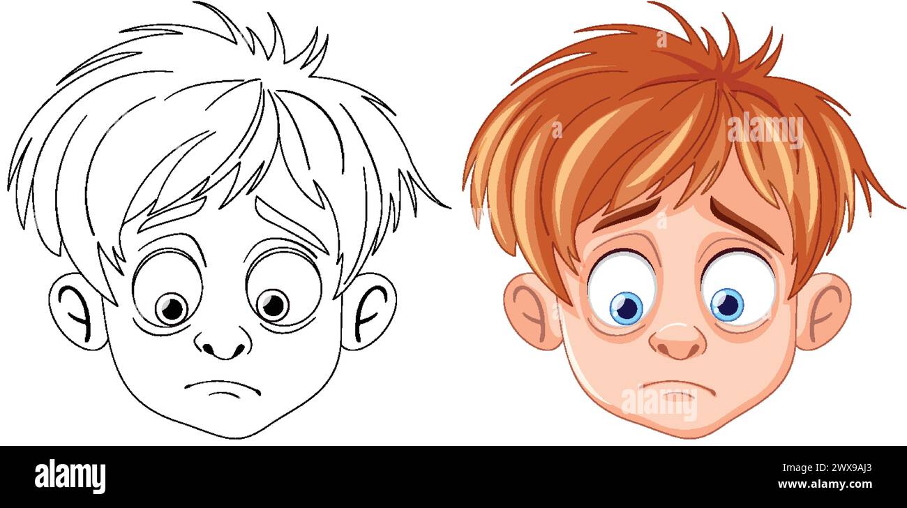 Vector illustration of a boy with two emotional states Stock Vector ...