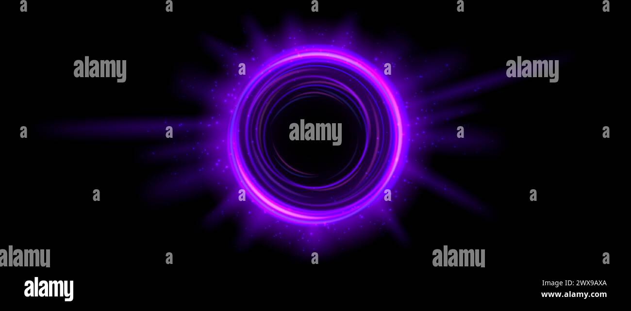 Purple glowing portal concept. Neon hologram teleport gate on black ...