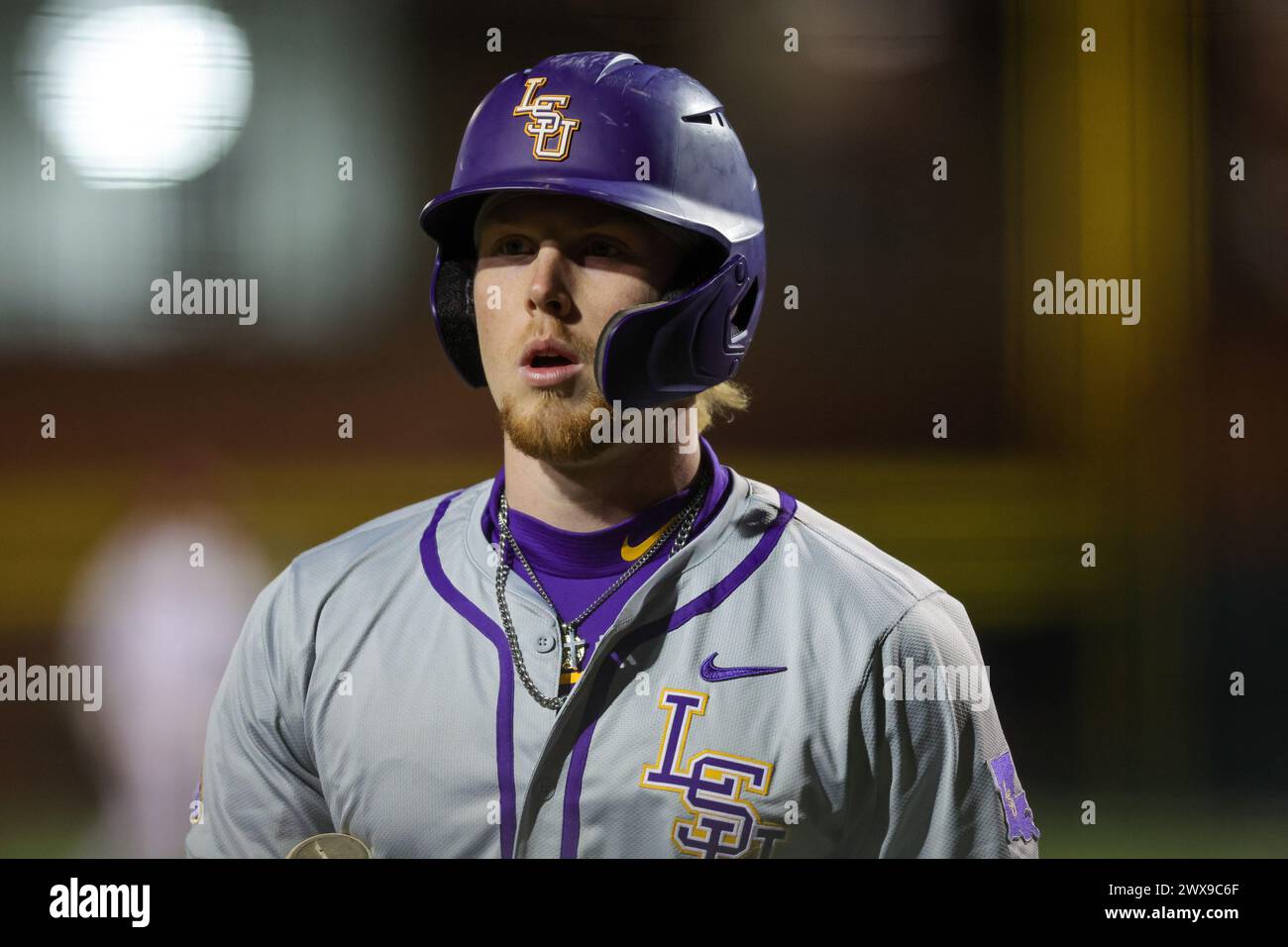 March 28, 2024: Ethan Frey #33 of LSU makes his way back to the dugout ...