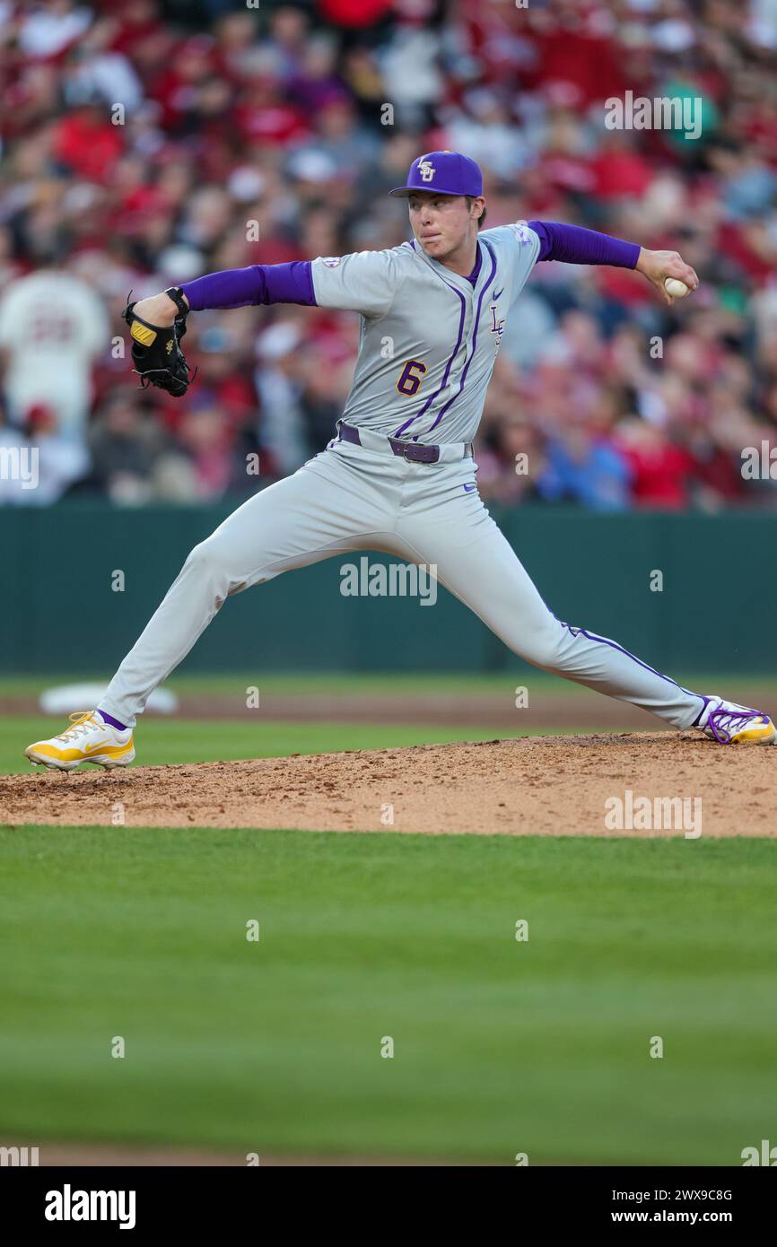 March 28, 2024: LSU pitcher Justin Loer #6 in action from the mound ...