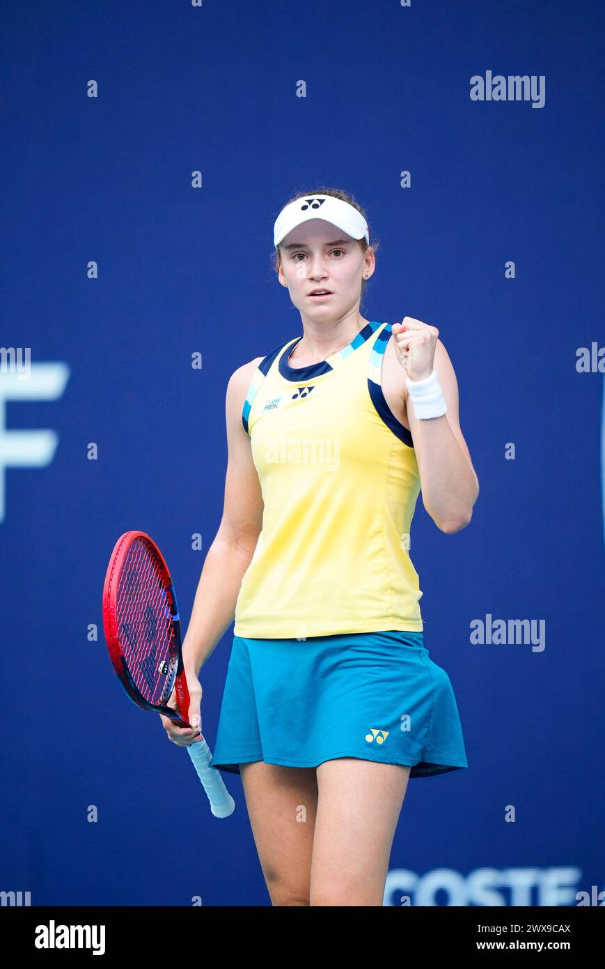 Miami, Florida, USA. 28th Mar, 2024. Elena Rybakina (Kazakhstan) pumps ...