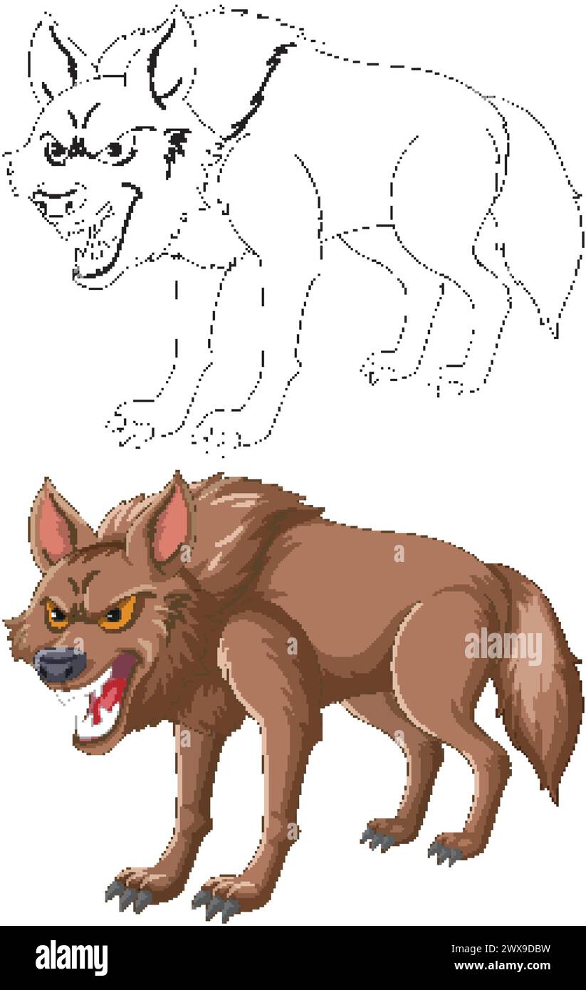 Two stylized wolves, one colored and one outlined Stock Vector Image ...