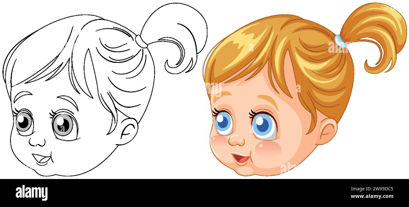 Black and white and colored cartoon toddler faces Stock Vector Image ...