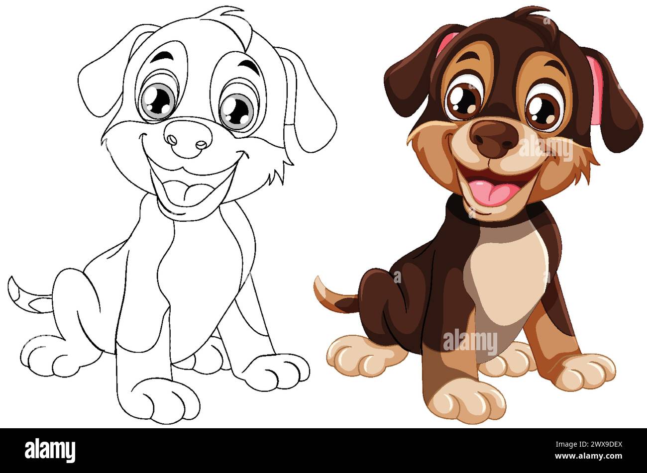 Two cartoon dogs, one colored and one line art Stock Vector Image & Art ...