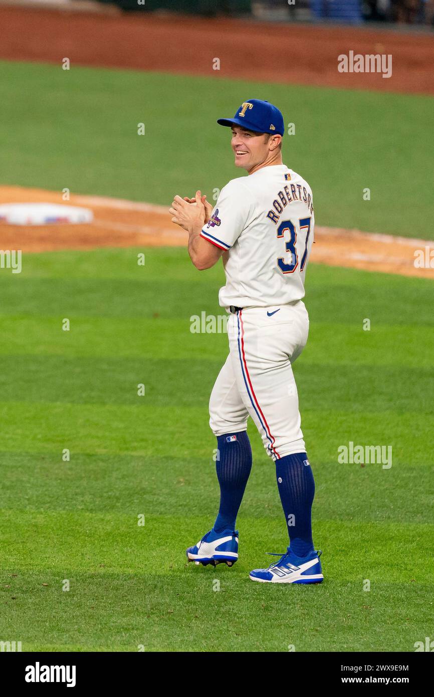 ARLINGTON, TX - MARCH 28: Texas Rangers relief pitcher David Robertson ...