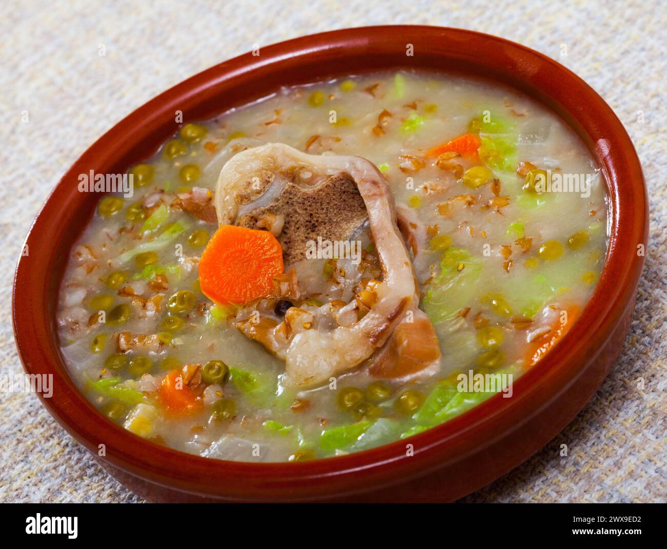 Scottish soup with lamb, root vegetables, pulses and barley Stock Photo ...