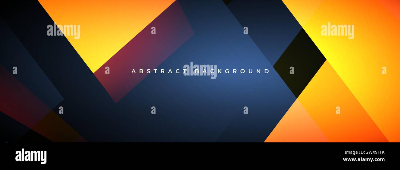 Dark blue and yellow modern abstract wide banner with geometric shapes ...