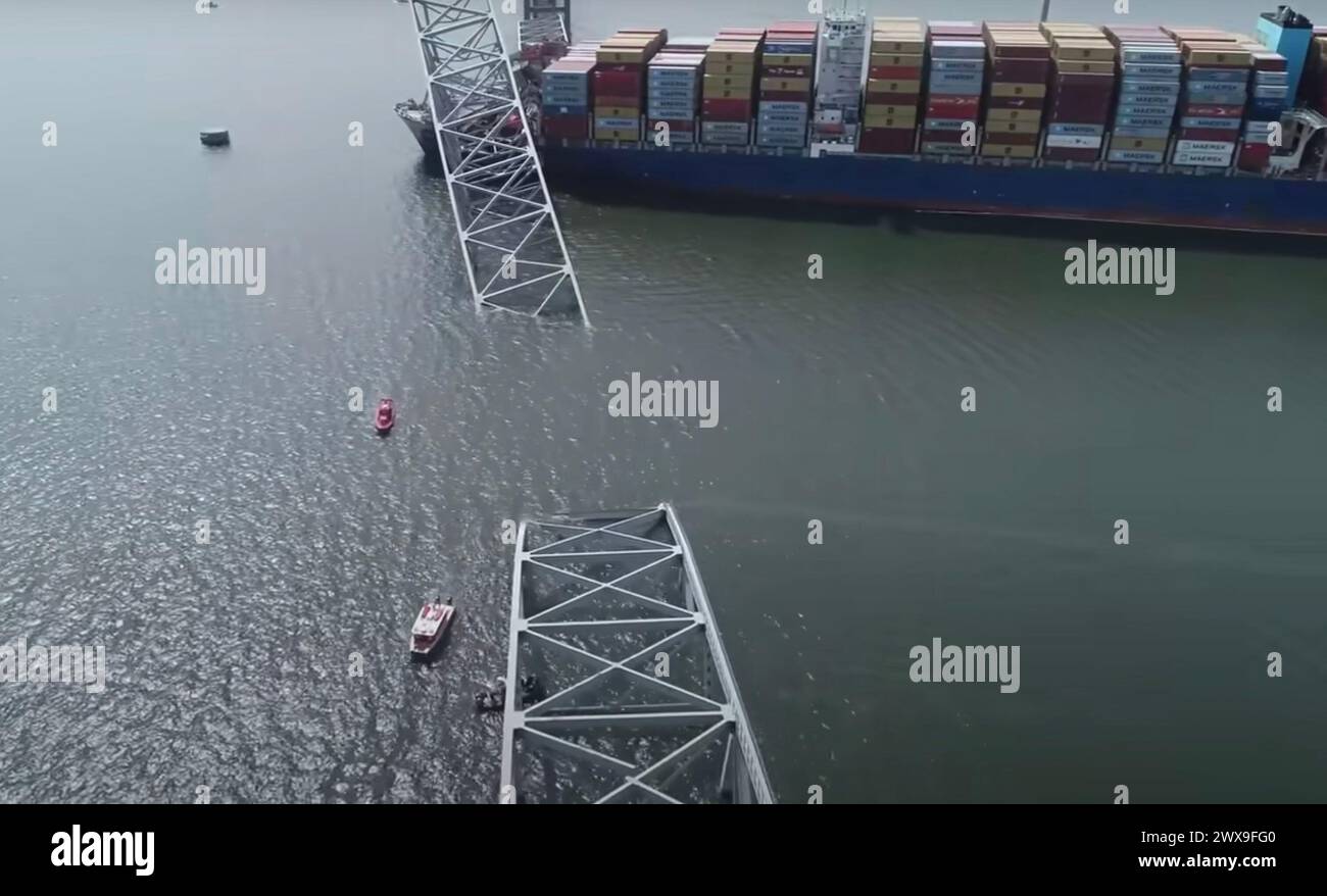 Baltimore, Maryland, USA. 26th Mar, 2024. In an aerial view, a ...