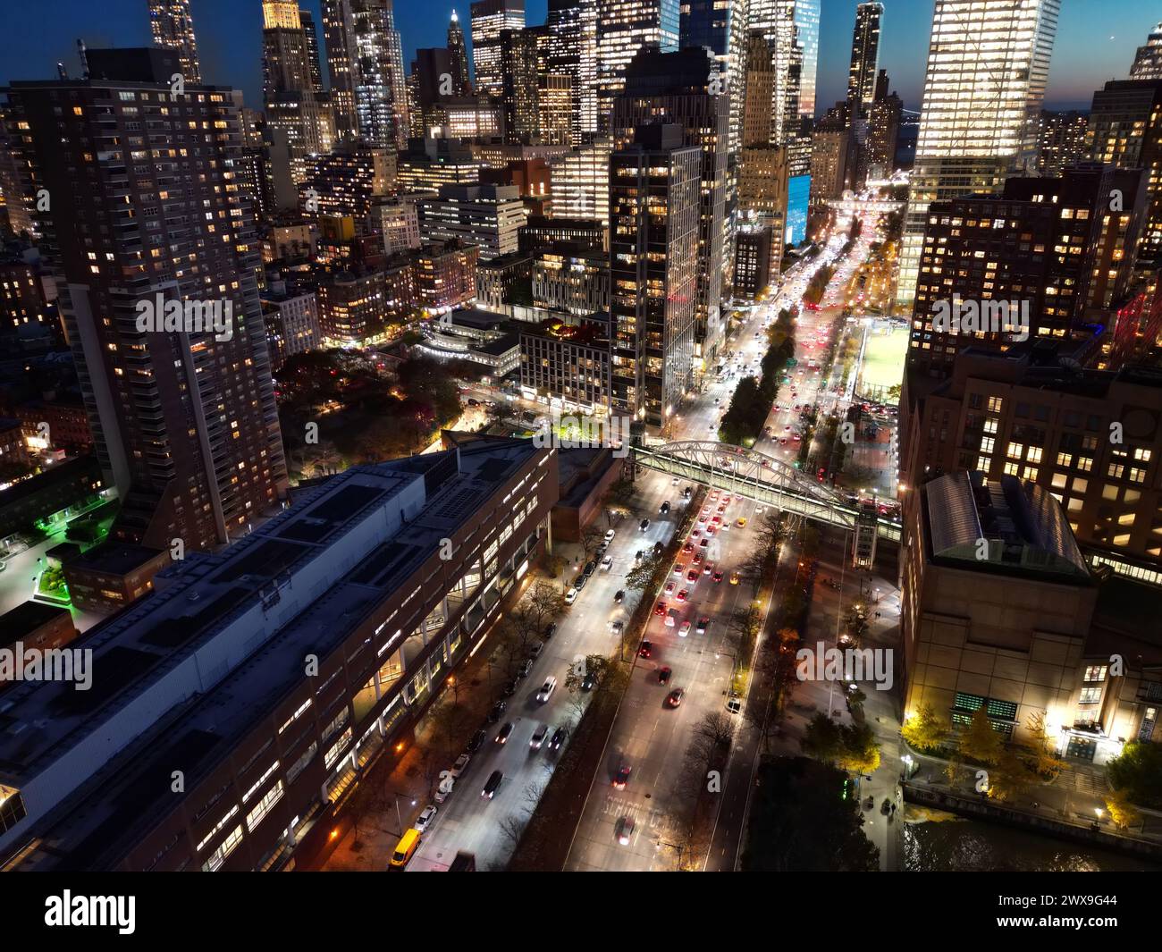 New York City Manhattan at sunrise. New York at Night. NYC Night aerial ...