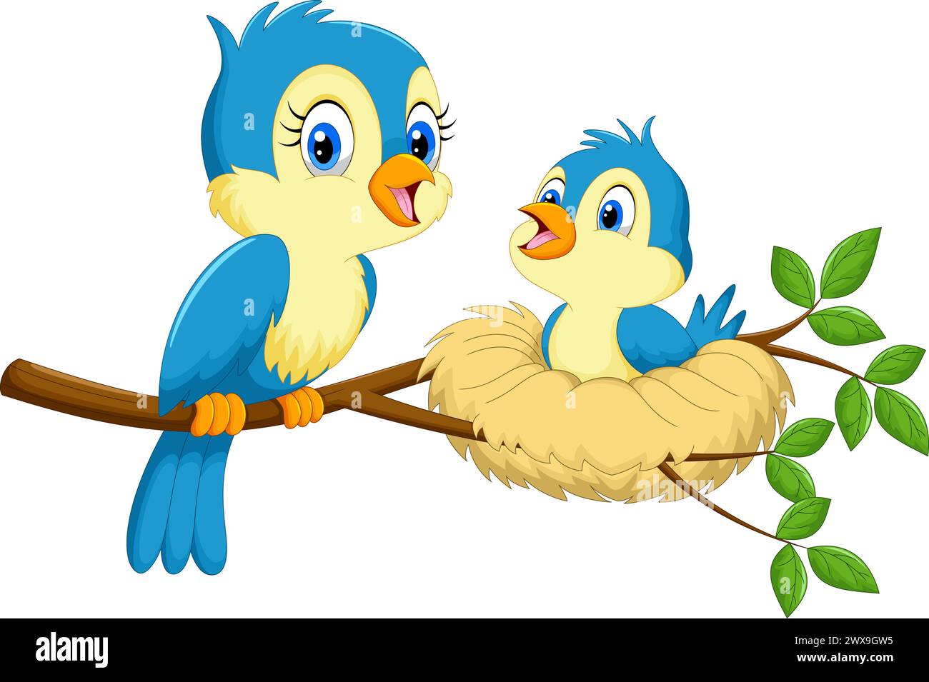 Vector illustration of Mother bird with babies on white background ...