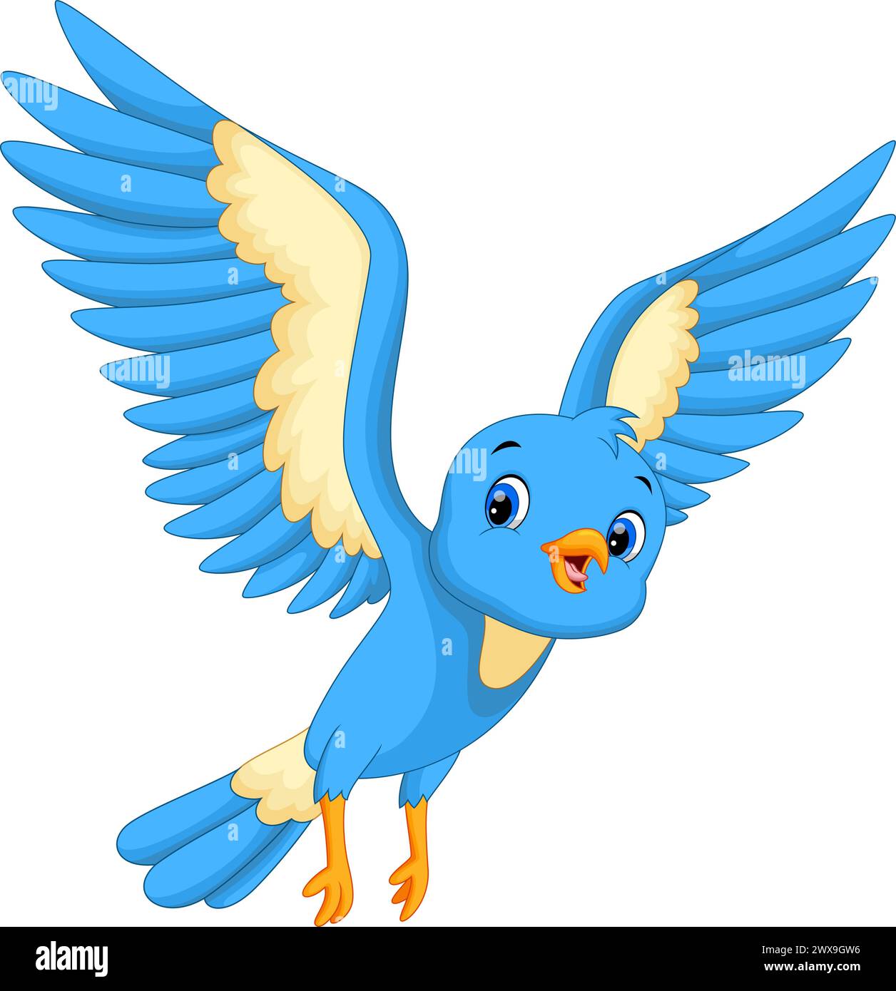 Cute blue bird cartoon flying on white background Stock Vector Image ...