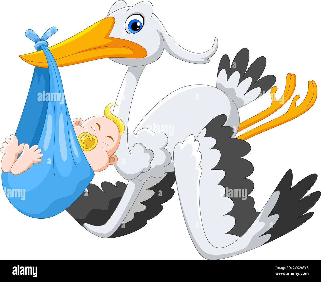 Cartoon of a cute stork carrying a newborn baby Stock Vector Image ...