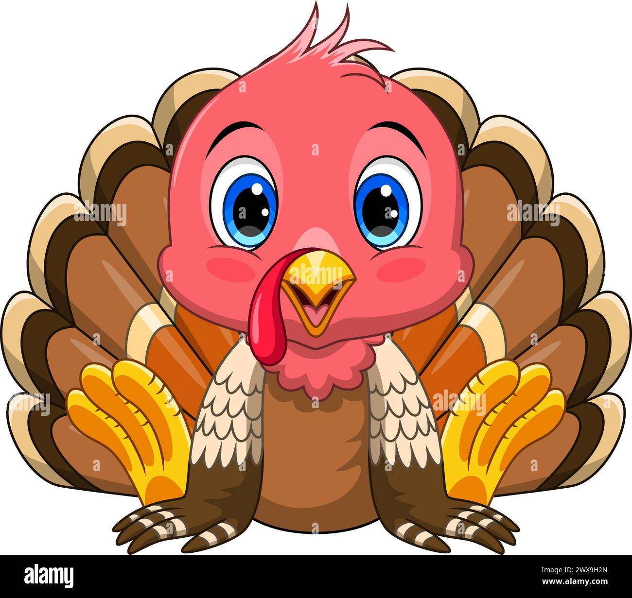 Cute cartoon baby turkey bird sitting on white background Stock Vector ...