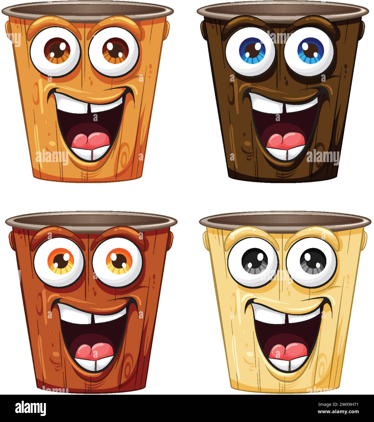 Four animated plant pots with cheerful expressions Stock Vector Image ...