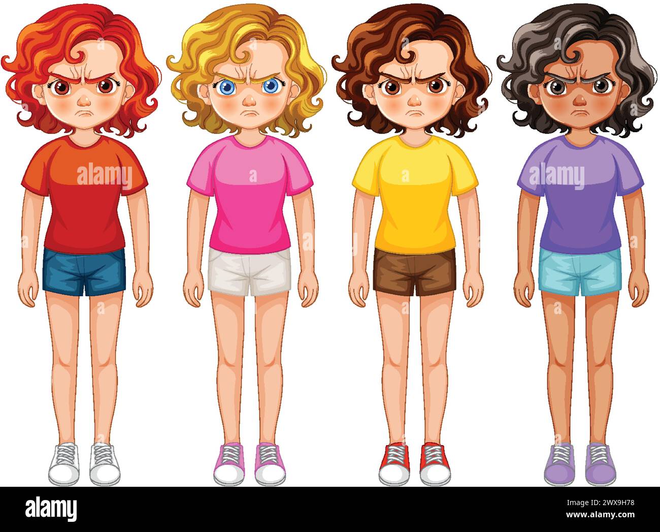 Four cartoon girls showing different facial expressions Stock Vector ...
