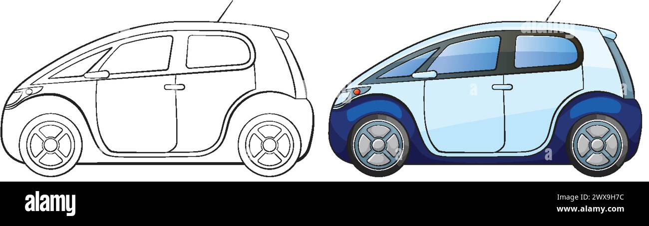Outline to colored vector transformation of a car Stock Vector Image ...