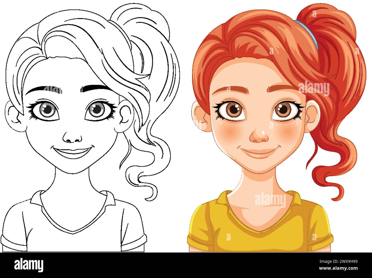 Vector transformation of a girl from line art to color Stock Vector ...