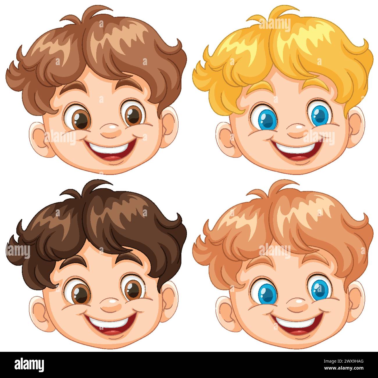 Four happy cartoon boys with different hairstyles Stock Vector Image ...