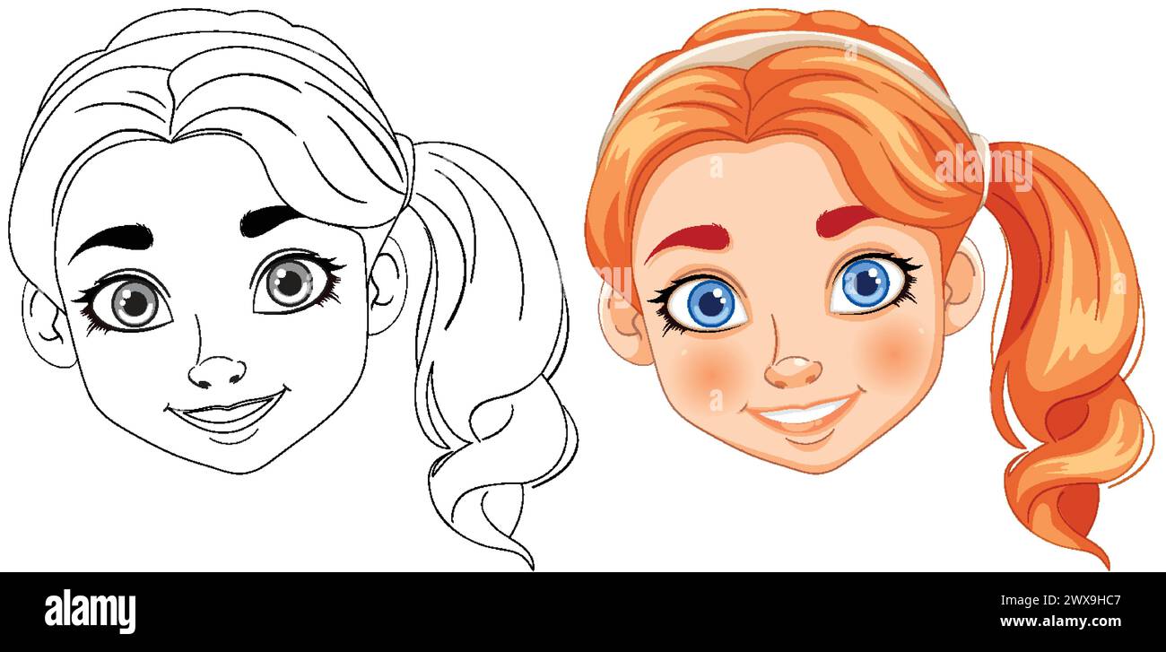 Vector transition from line art to colored character Stock Vector Image ...