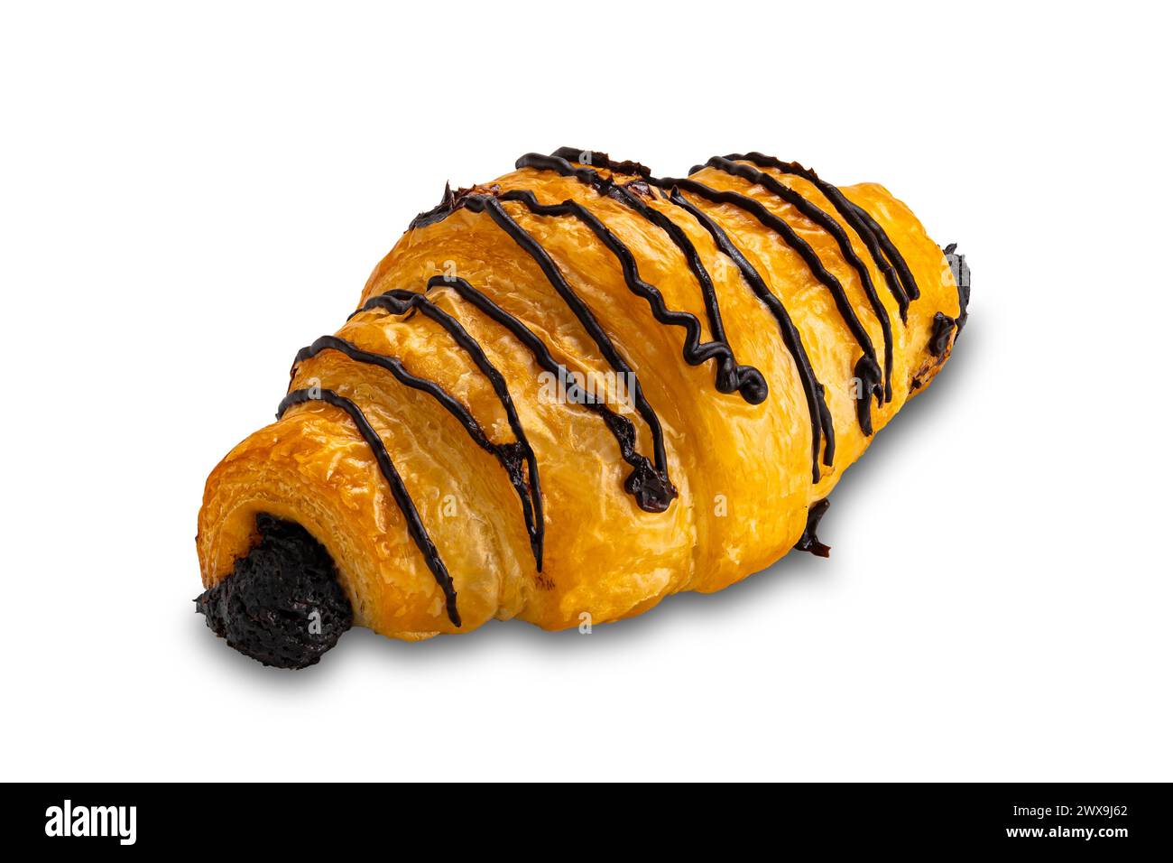 Closeup view of single homemade delicious chocolate croissant isolated ...